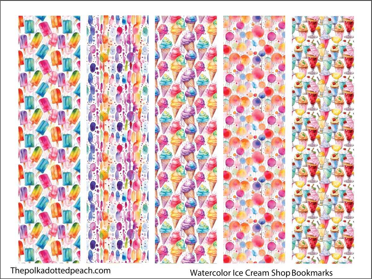 Watercolor Ice Cream Bookmarks Set of 5 – The Polka Dotted Peach Supply Co.