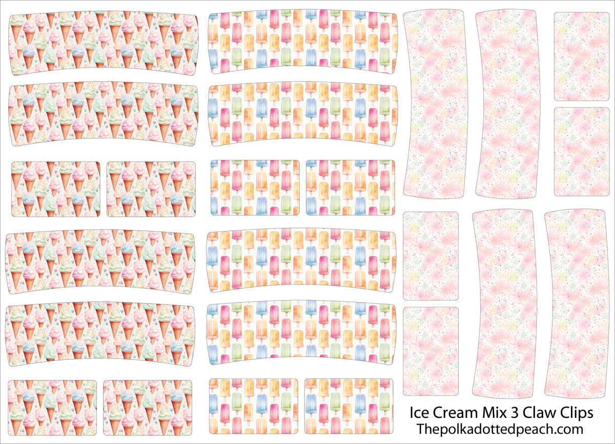 Ice Cream Mix 3 Claw Clips – The Polka Dotted Peach Supply Co.