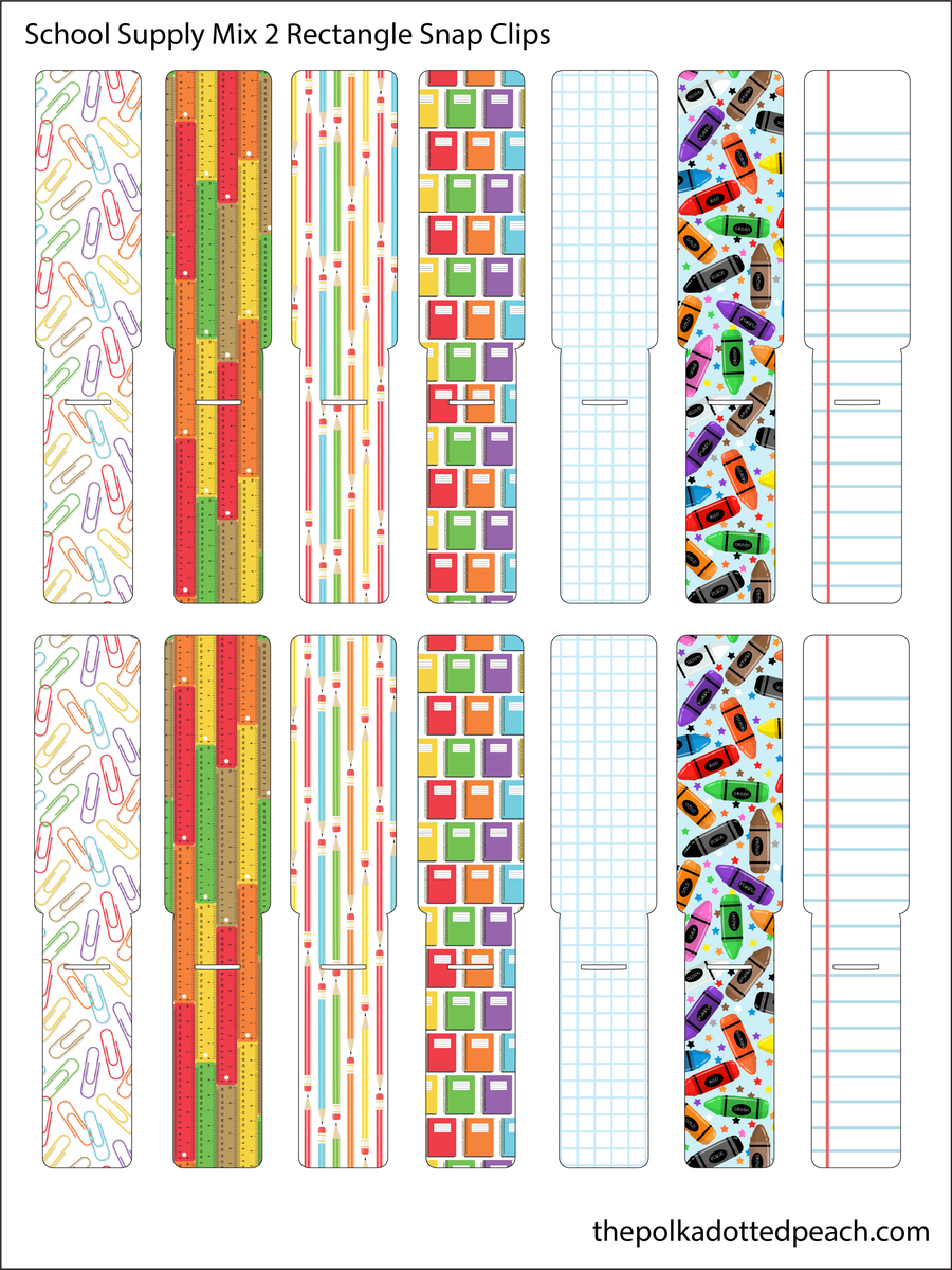 School Supplies Mix 2 Snap Clips Handcut Sheet – The Polka Dotted Peach ...