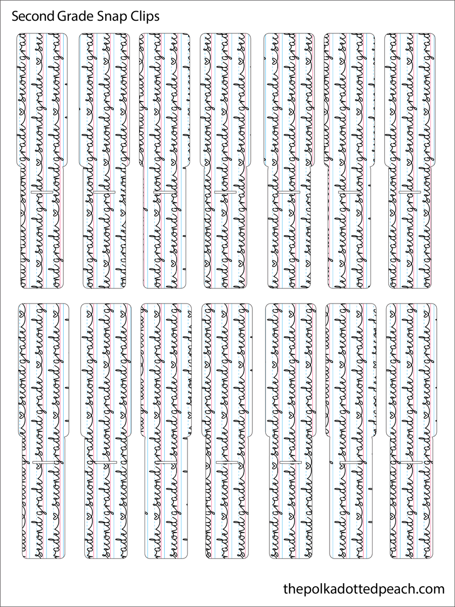 Second Grade Snap Clips Handcut Sheet – The Polka Dotted Peach Supply Co.