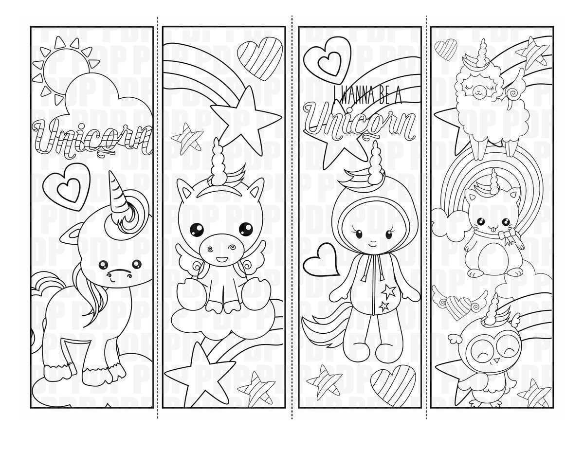 Unicorn's Color Me Bookmarks Set of 4 – The Polka Dotted Peach Supply Co.